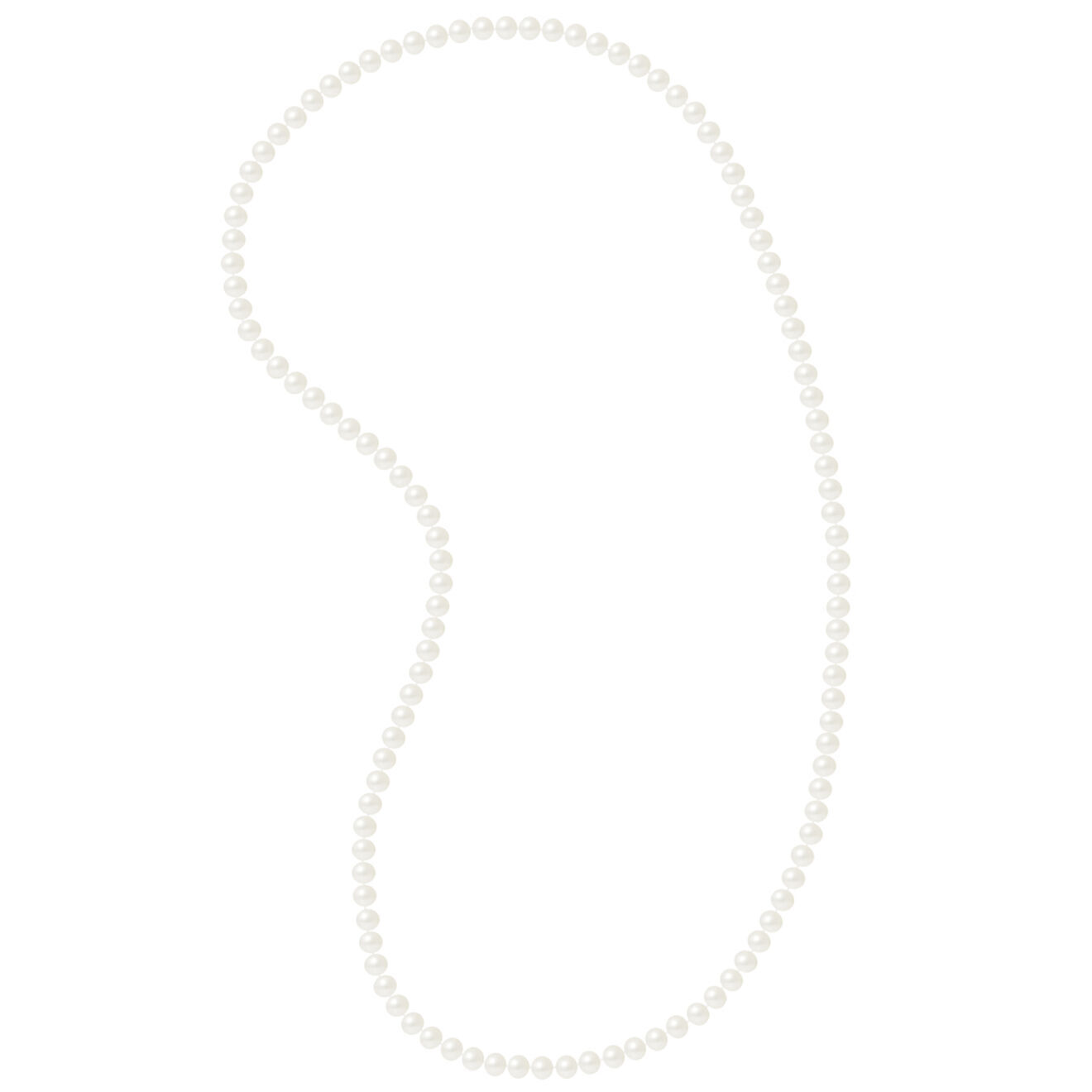 Sautoir Rang en Perles d'Eau Douce semi-rondes blanc nacré naturel Ø 7 ...