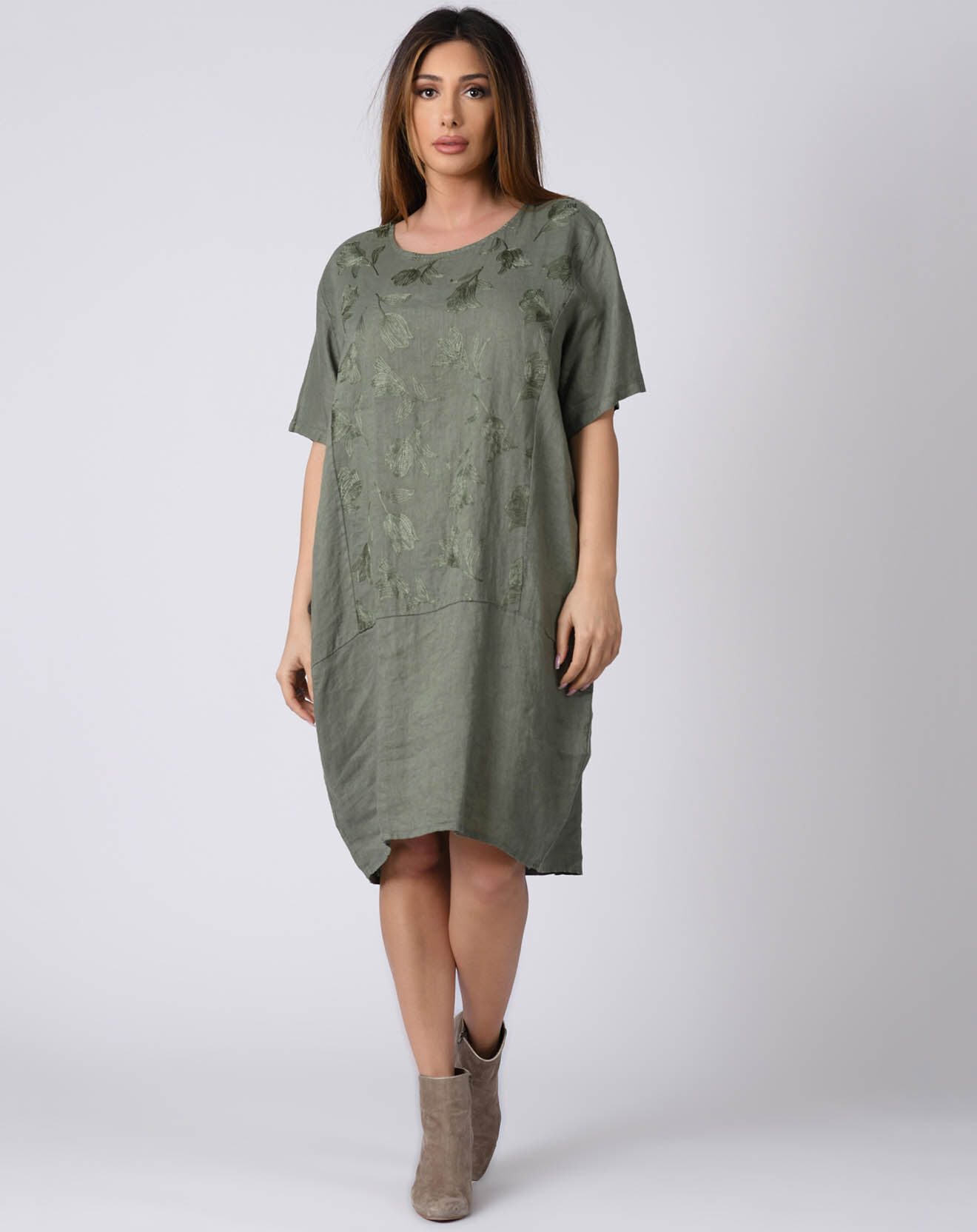 Robe 100% Lin Lison kaki - Vente privée La Bohème - BazarChic