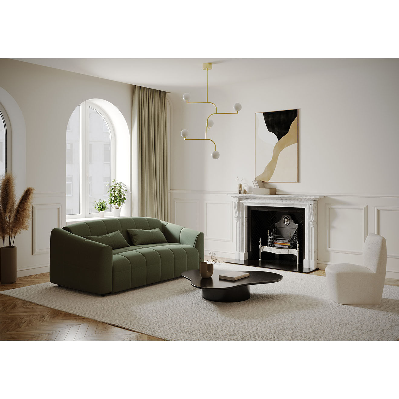 Canapé convertible express Nora tissu tramé vert olive - 225x108x88 cm ...