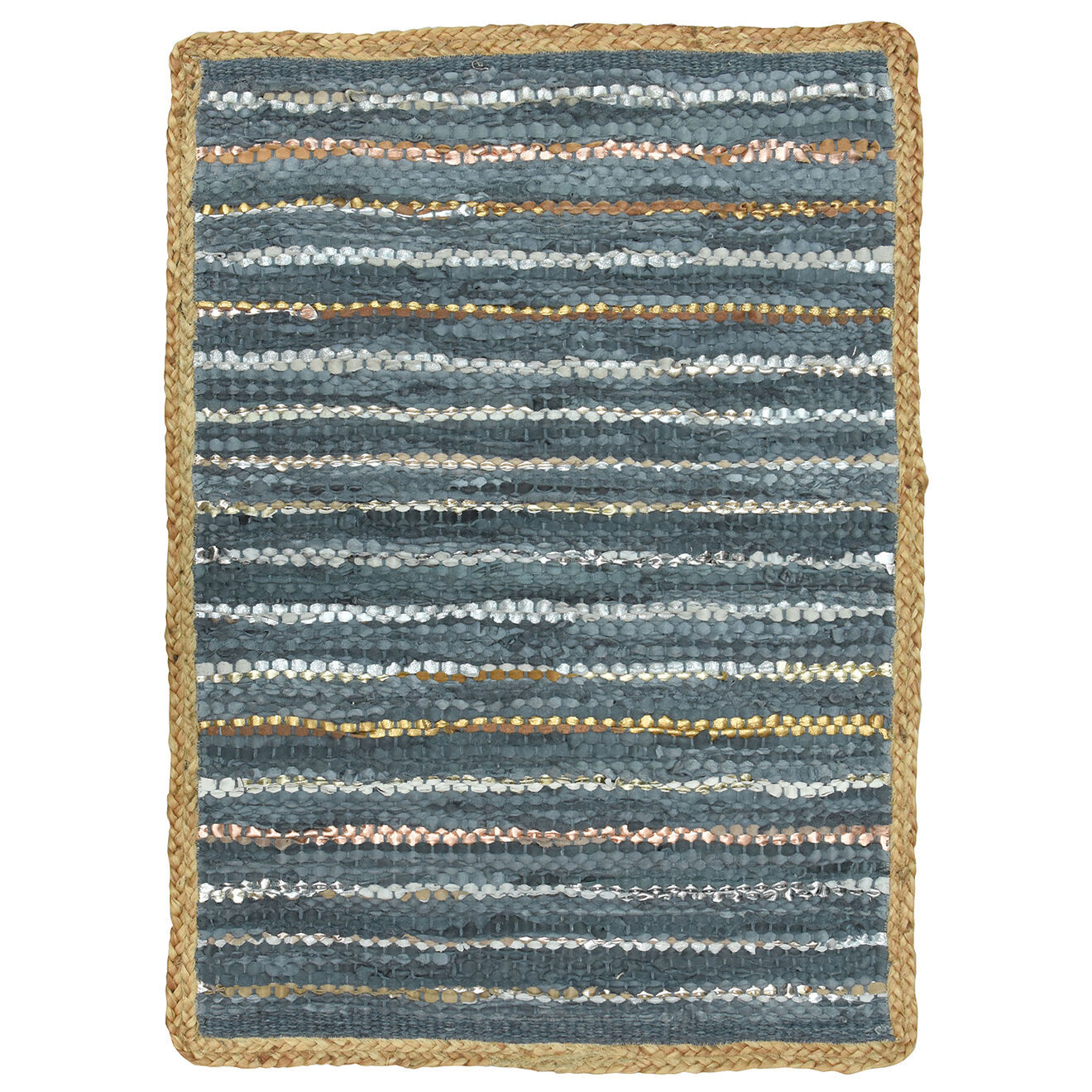 Tapis en cuir recyclé jute et coton asma bleu/argenté - 60x80 cm ...
