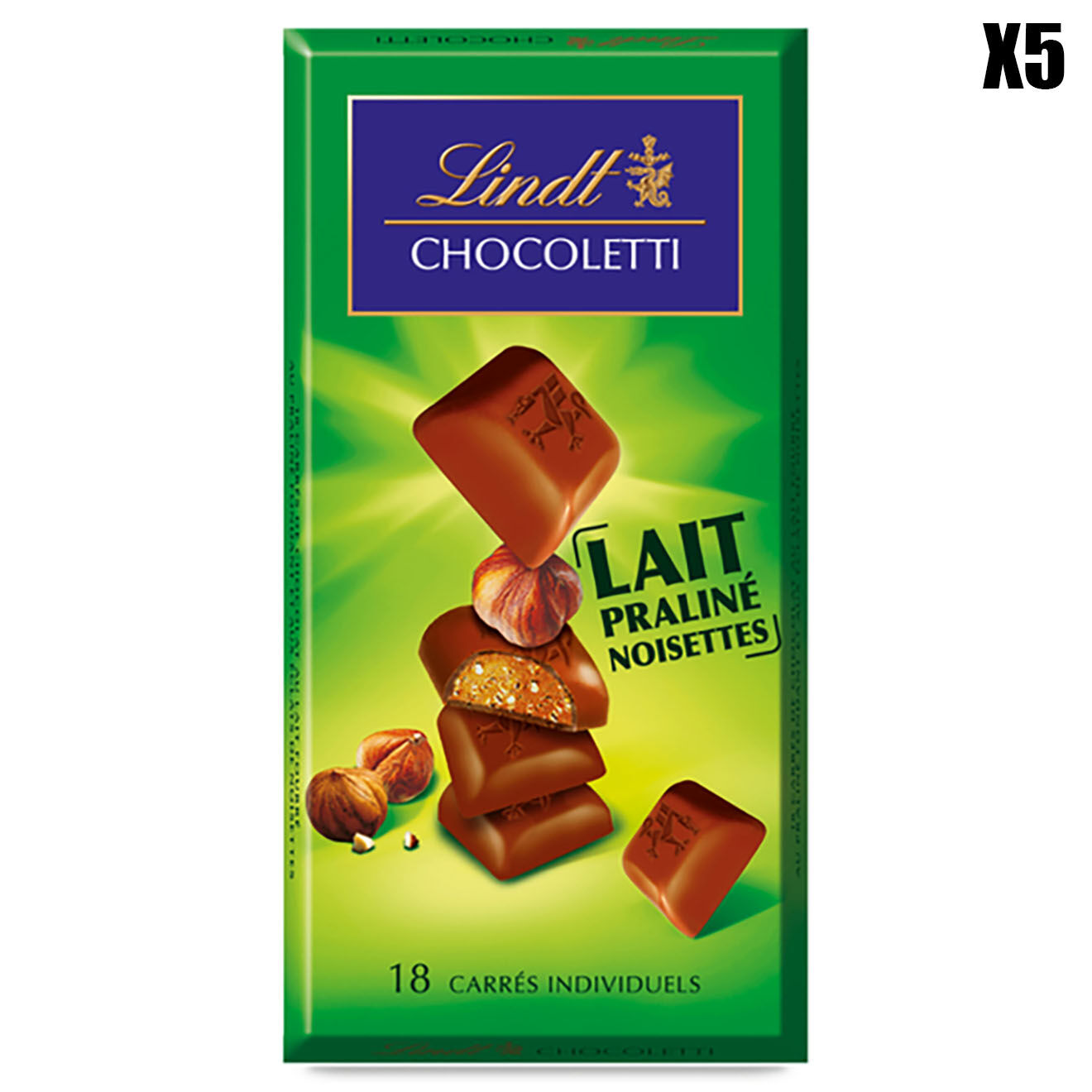 5 Tablettes Chocoletti lait praliné noisettes 5x100 gr - Vente privée ...