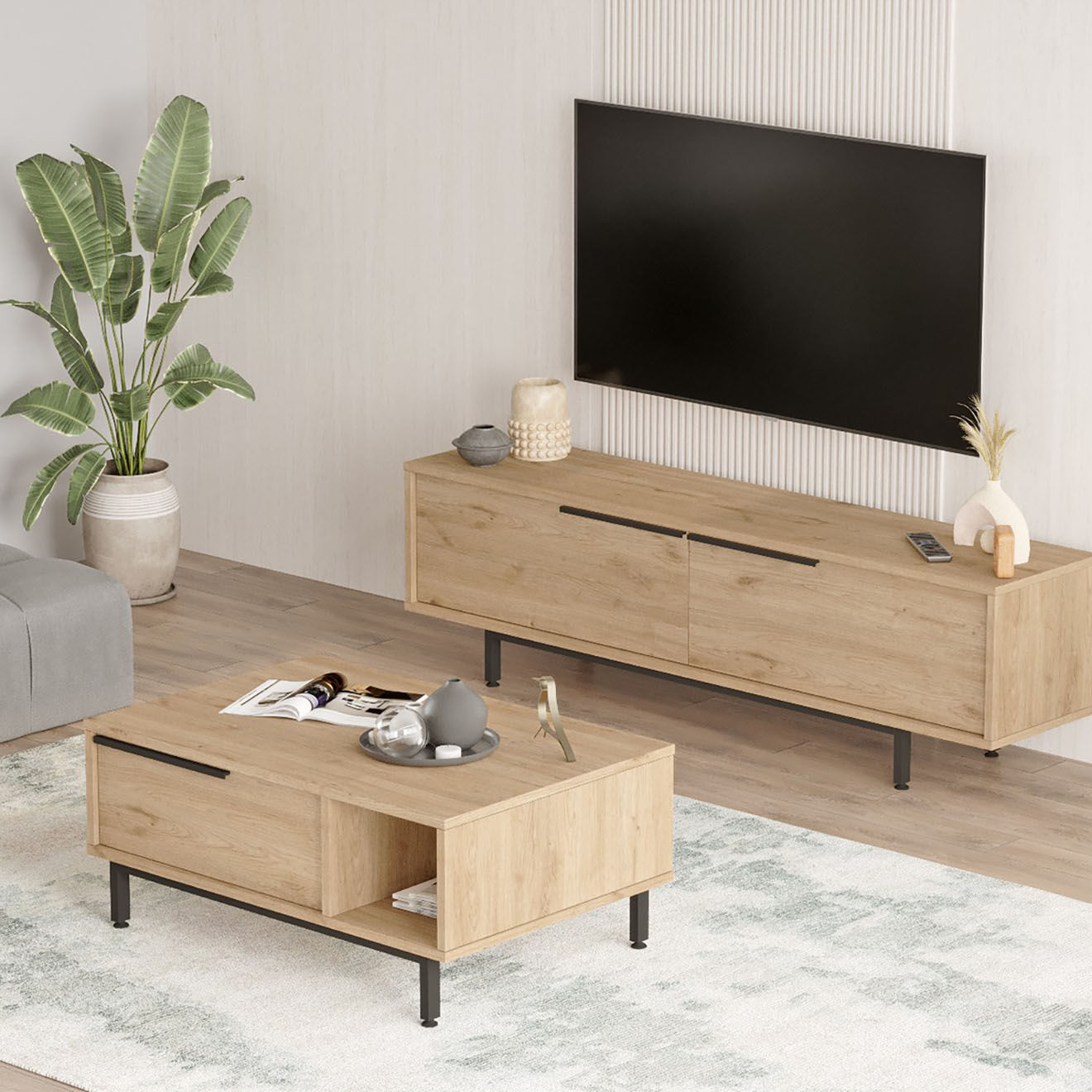 Ensemble de meubles de salon ON19-S chêne - Vente privée Homitis ...