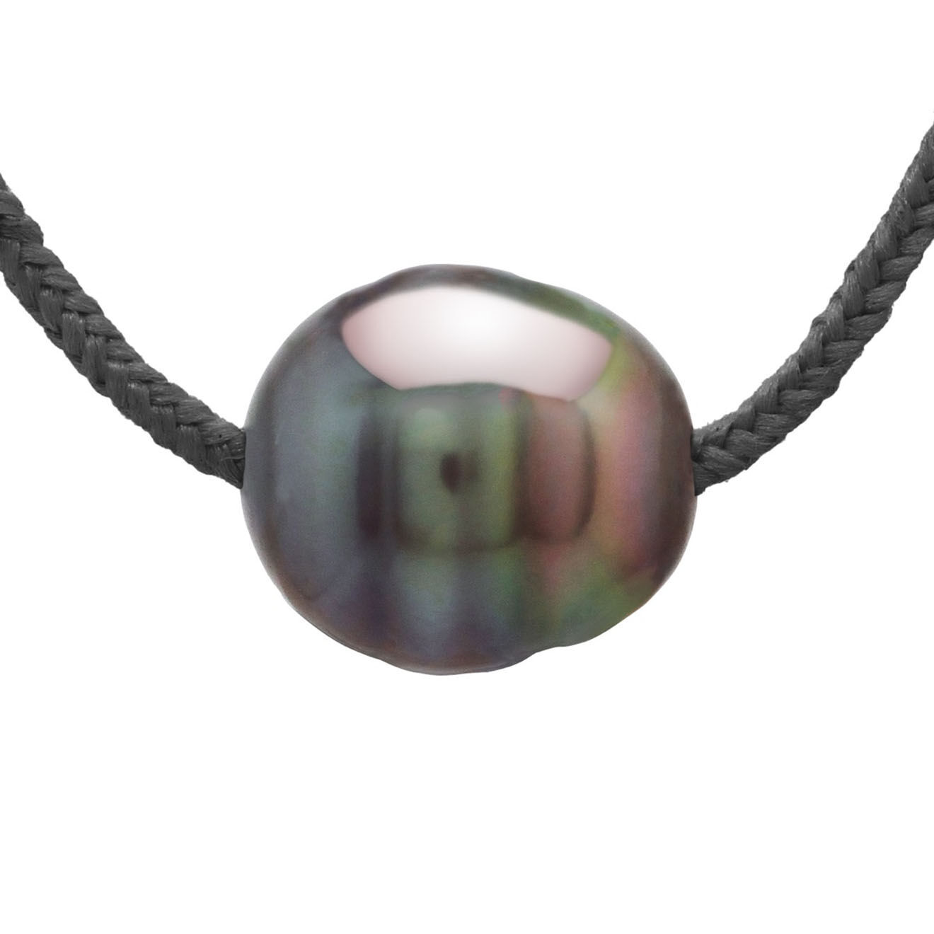 Collier en Nylon tressé & Perle de Culture de Tahiti Cerclée arc-en ...