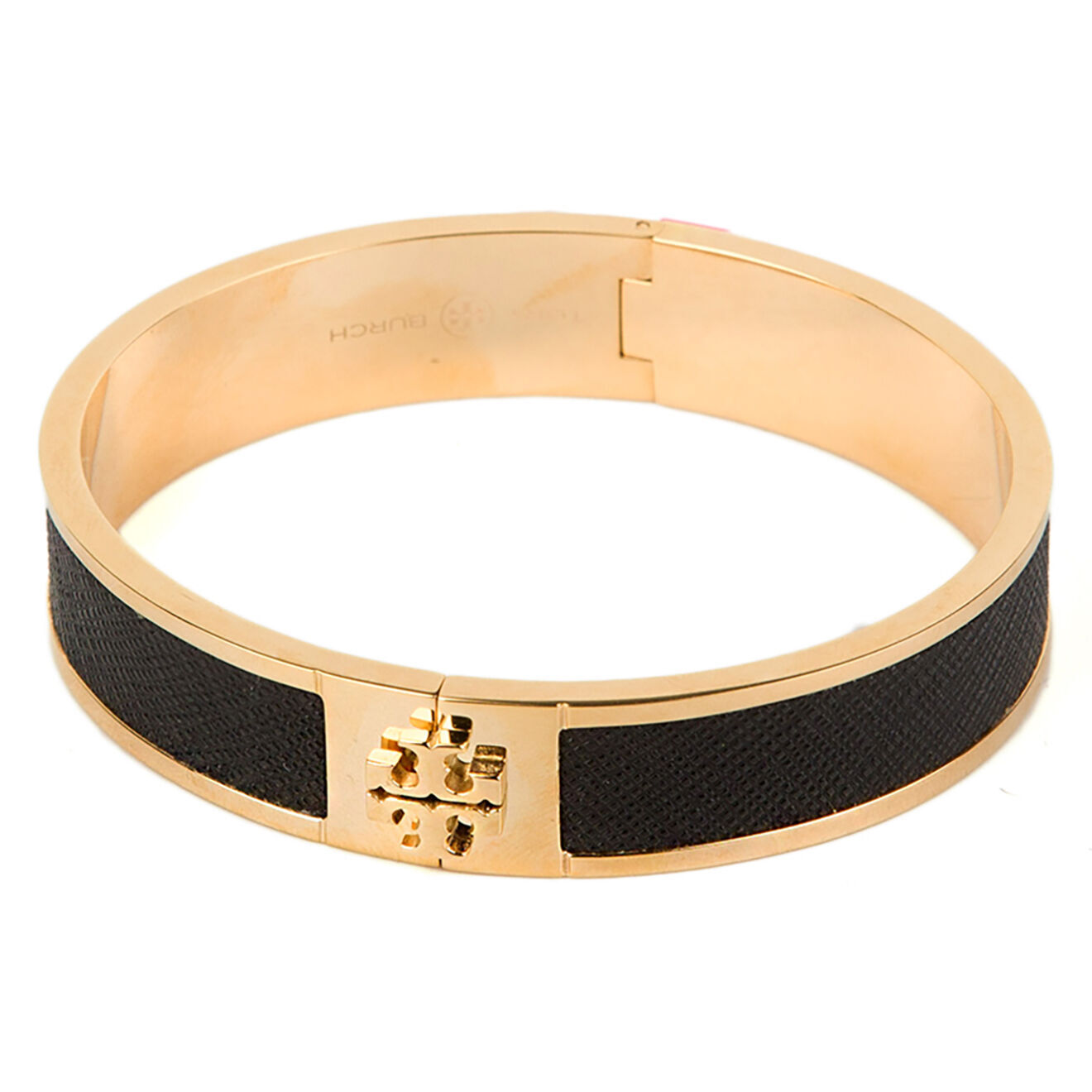 Manchette étroite en Cuir incrusté doré/noir - Vente privée Tory Burch - BazarChic