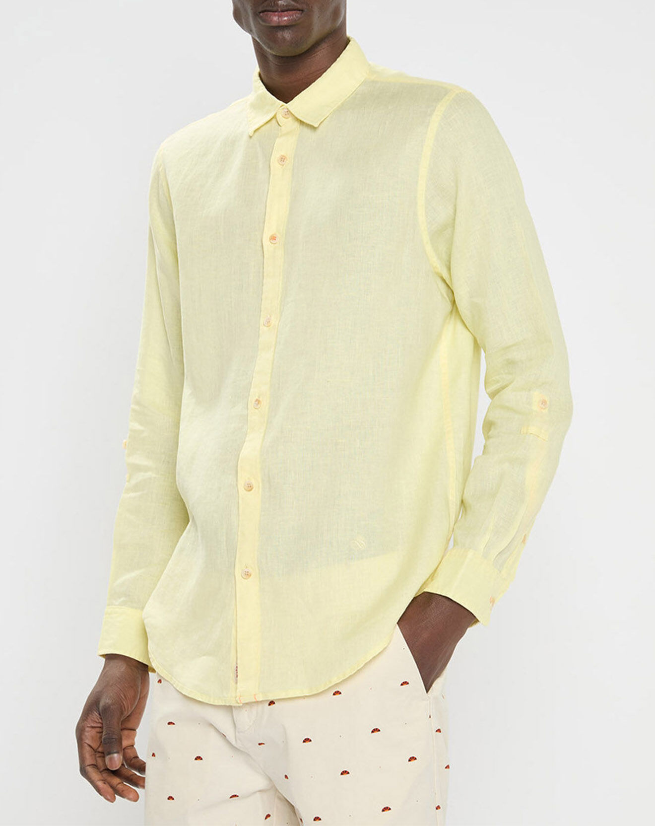 Chemise 100% Lin Regular Fit Garment Dyed jaune clair - Vente privée ...