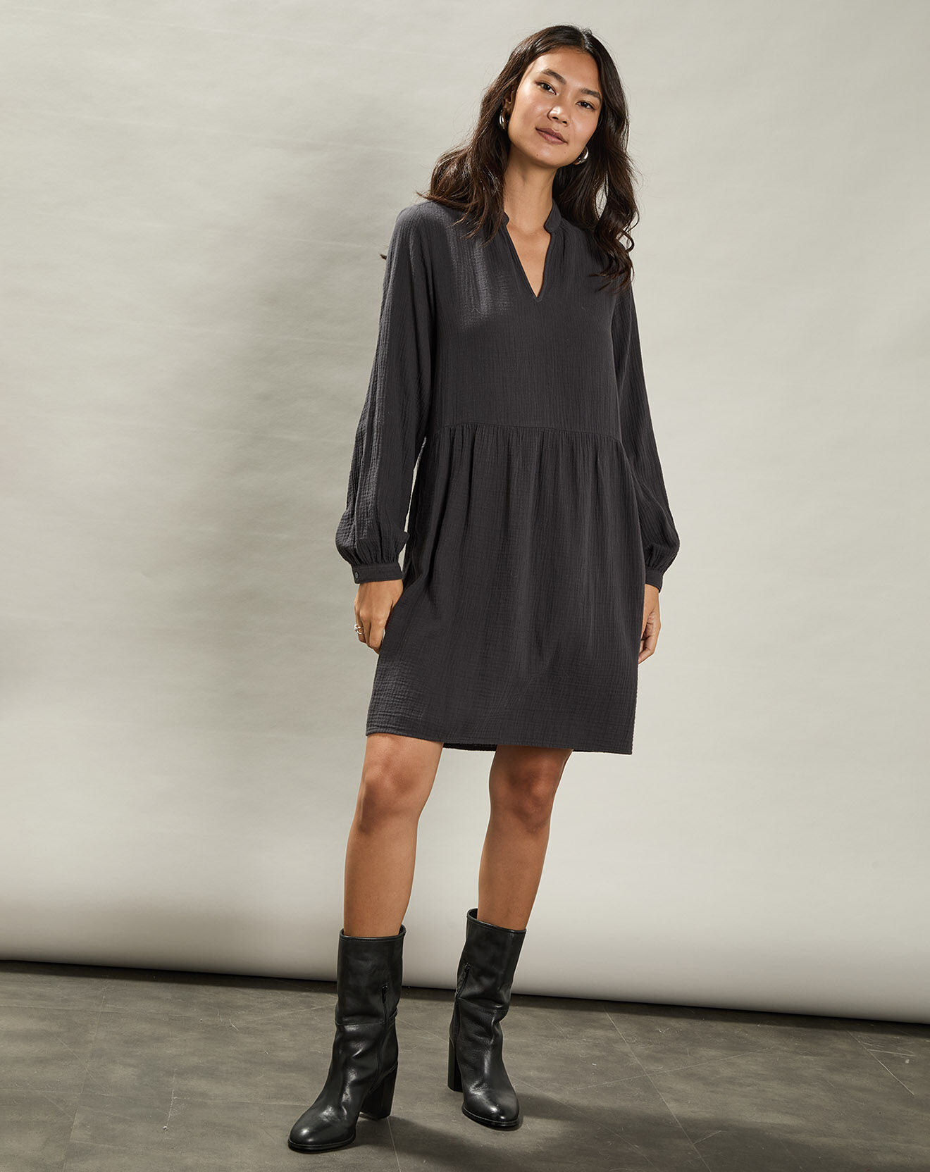 Robe en Gaze de Coton Rive anthracite - Vente Privée Hartford - BAZARCHIC