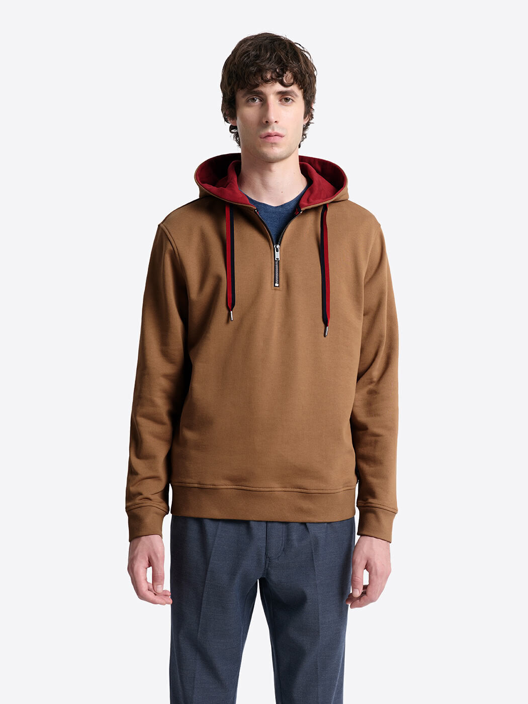 Sweat regular zippé à capuche en coton caramel - Vente Privée Devred ...