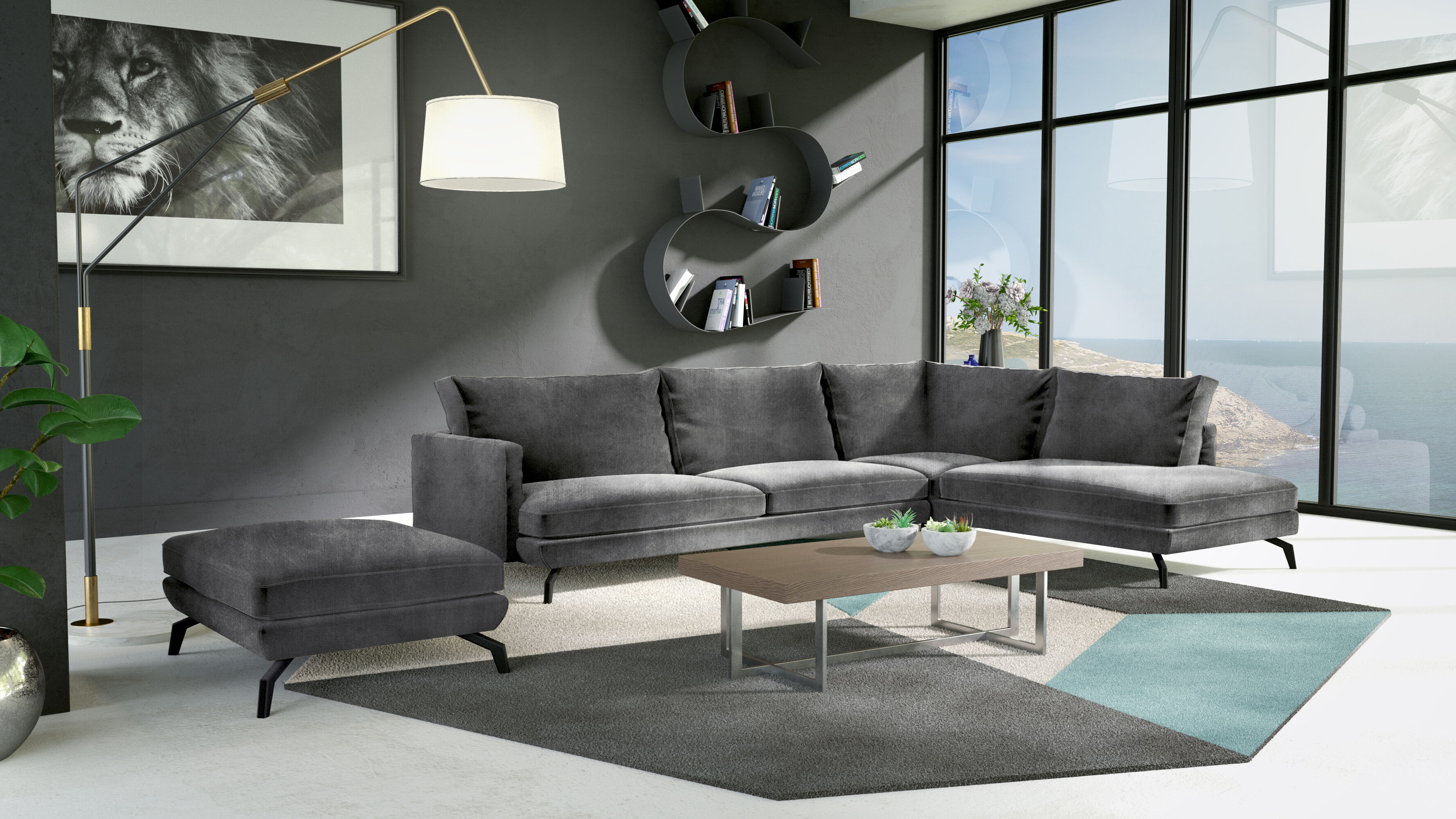 Canapé Grand angle droit unic gris etain - 300x202x83 - Vente Privée ...