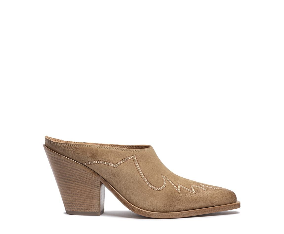 Sabots western en veau velours Caramel - Vente privée Sartore - BazarChic