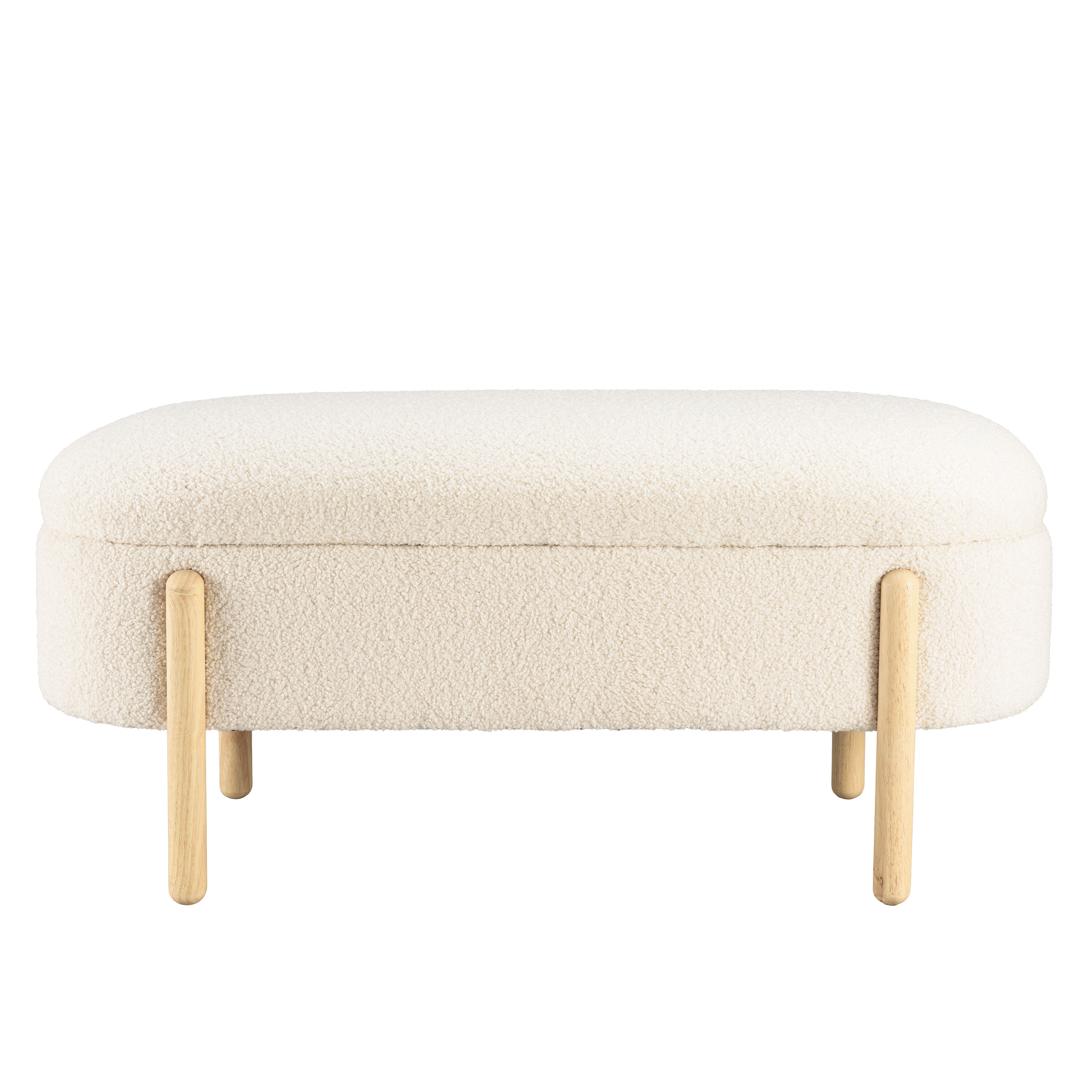 Banquette tissu bouclette écru avec rangement et pieds bois - Vente ...
