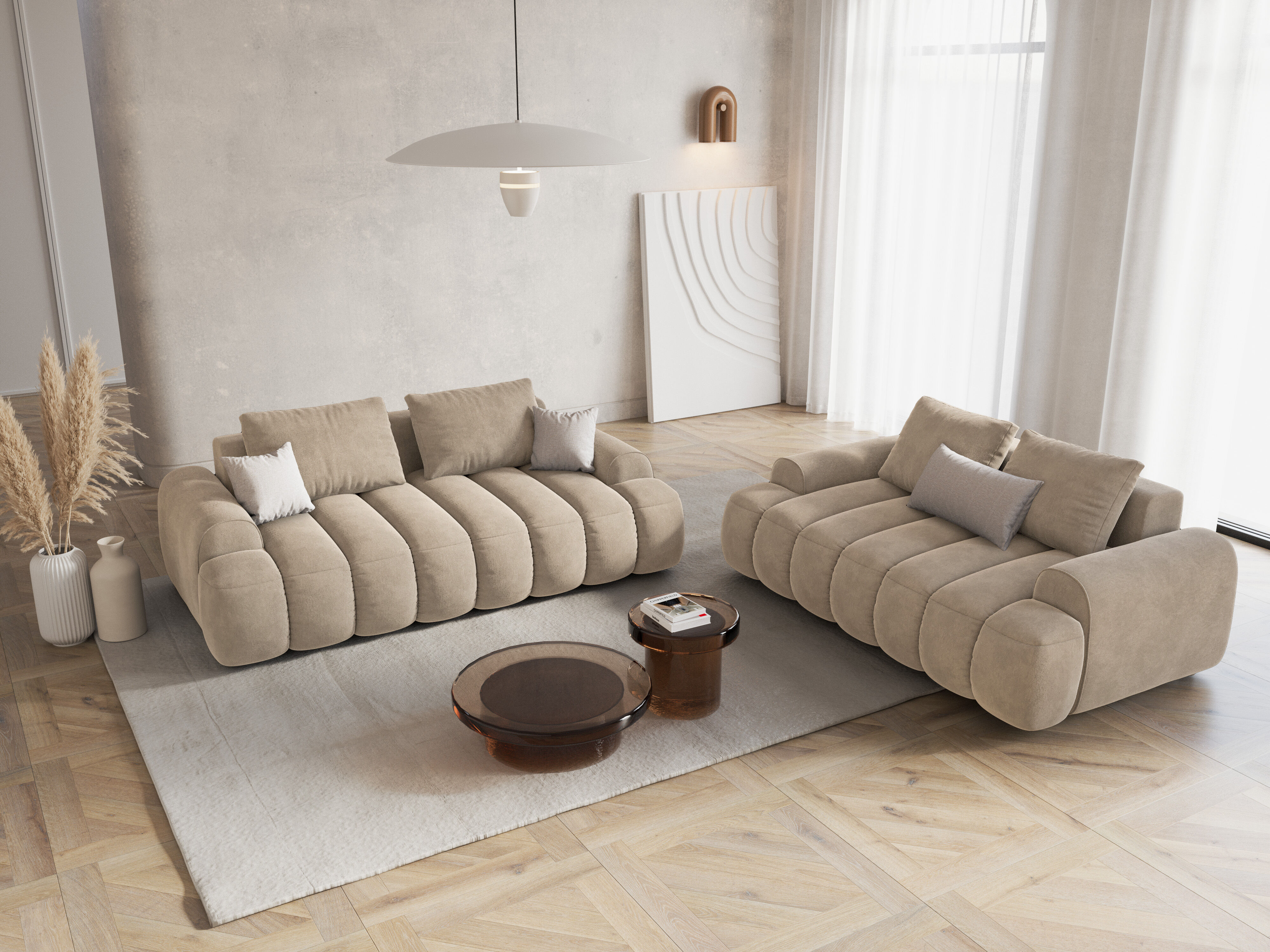 Canapé velours Kimi 3 Places beige clair - 200x100x84 cm - Vente Privée ...