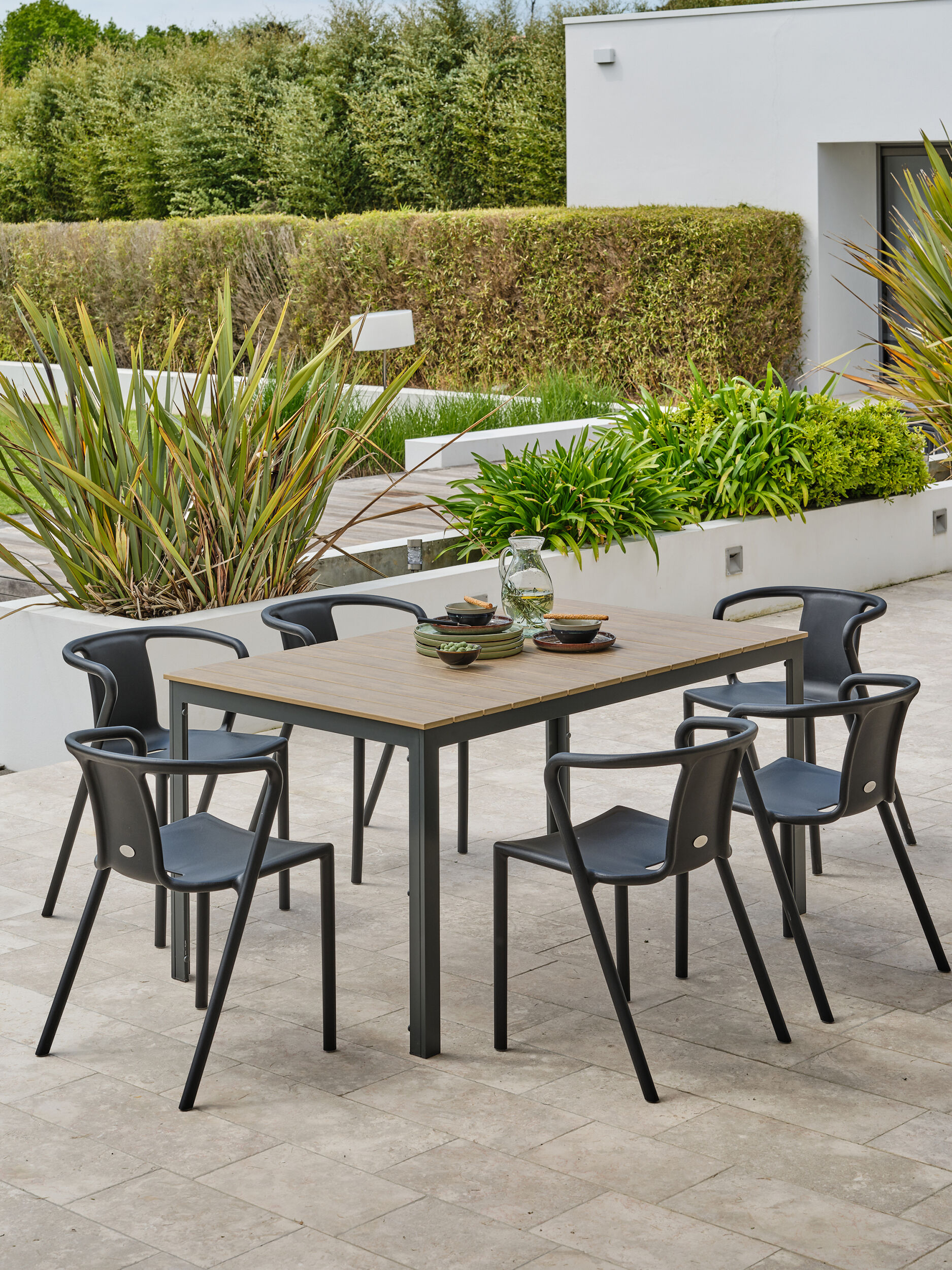 Ensemble de jardin BOSTON 6 personnes gris anthracite et marron - Vente ...